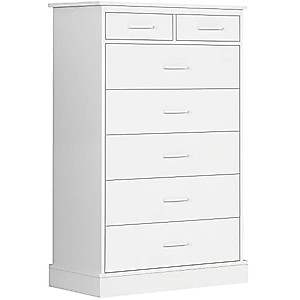 Hasuit White Dresser for Bedroom, Tall 7 Drawer Dresser with Sturdy Base, Wood Storage Tower Clothes Organizer, Large Storage Cabinet, Chest of 7 Drawers for Closet, Living Room, Hallway