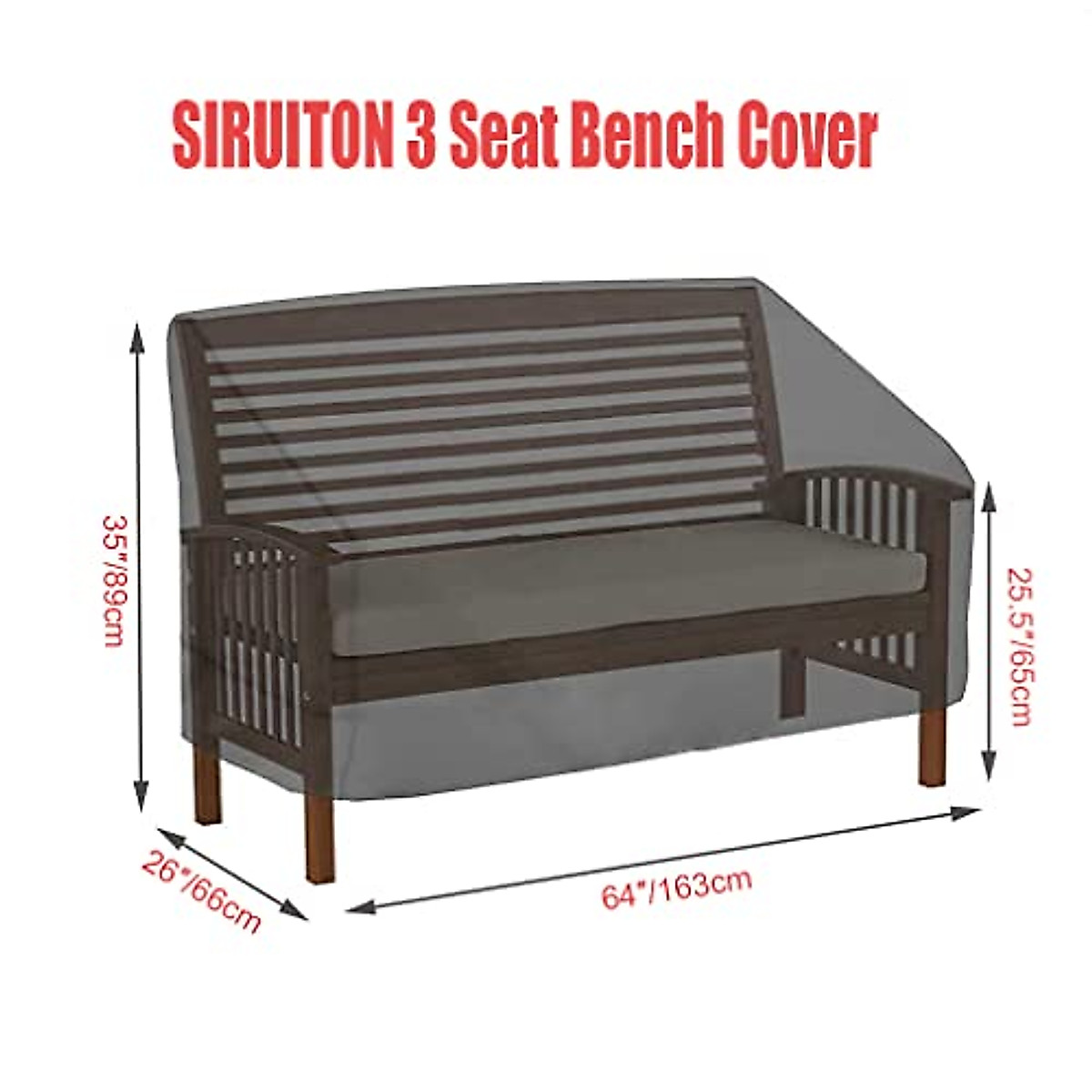 SIRUITON 3-Seat Heavy Duty Garden Patio Sofa/Loveseat/Bench Cover,100% Waterproof Outdoor Sofa Cover, Lawn Patio Furniture Covers Black,64" W x 27" D x 35" H