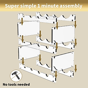 Stackable Modular Wine Rack 12 Bottle, Transparent Acrylic Plastic Free Standing Floor 3-Tier Display Small Wine Holde for Home Kitchen Bar Cabinets Dining Room Living Room