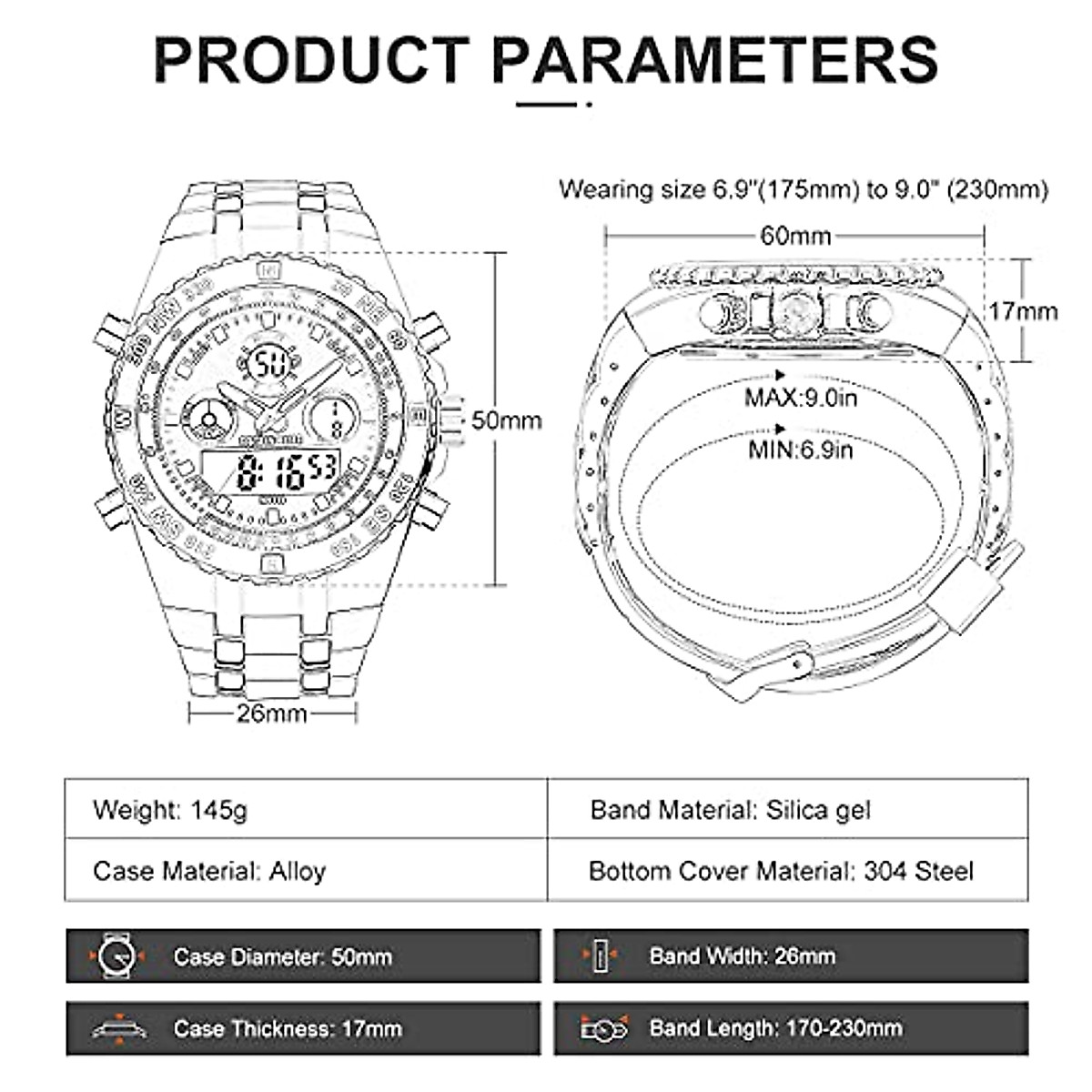 GOLDEN HOUR Luxury Military Sports Men's Watches Large Size Big Face 3ATM Waterproof, Stopwatch, Date and Date, Alarm, Luminous Digital Analog Wrist Watch with Rubber Band in Rose Gold Blue