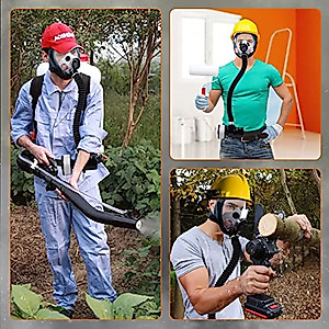 HANUU Reusable PAPR Respirator, Portable PAPR Respirator System with 40mm Activated Carbon Filter, Powered Air Purifying Respirator, Gas Mask for Gases, Dust, Vapors, Chemicals, Paint, Spray