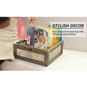 CINWEN Decorative Vintage Wooden Crate Storage Box, Rustic Pine Wood Organizer Bin Basket w/ Built-In Handles for Kitchen Pantry, Cupboard, Cabinet, Counter, Home Sort Collection - Natural Pine