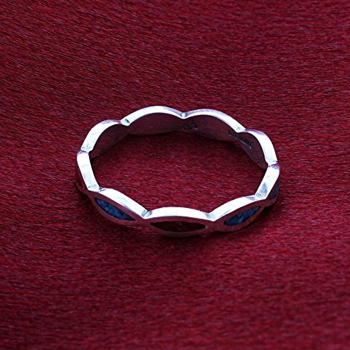 Southwestern Style Oval Turquoise and Coral Gemstone 4mm 925 Sterling Silver Infinity Band Ring for Women Size 8