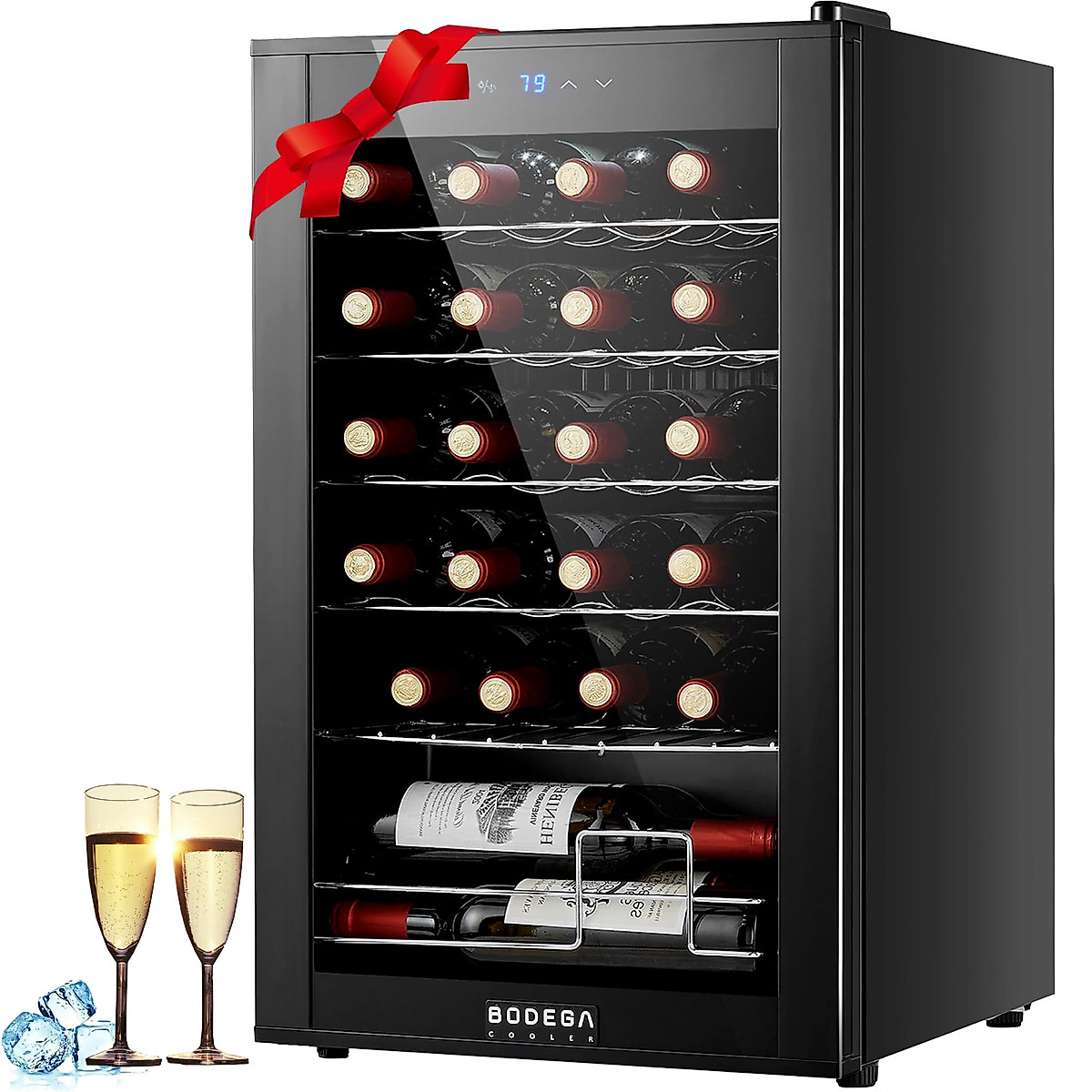 BODEGACOOLER 24 Bottle Mini Fridge for Bedroom, Compressor Wine Cooler Refrigerator for Home and Kitchen, Wine Cooler with Digital Temperature Control & Double-layer Glass Door for Wine, Champagne.