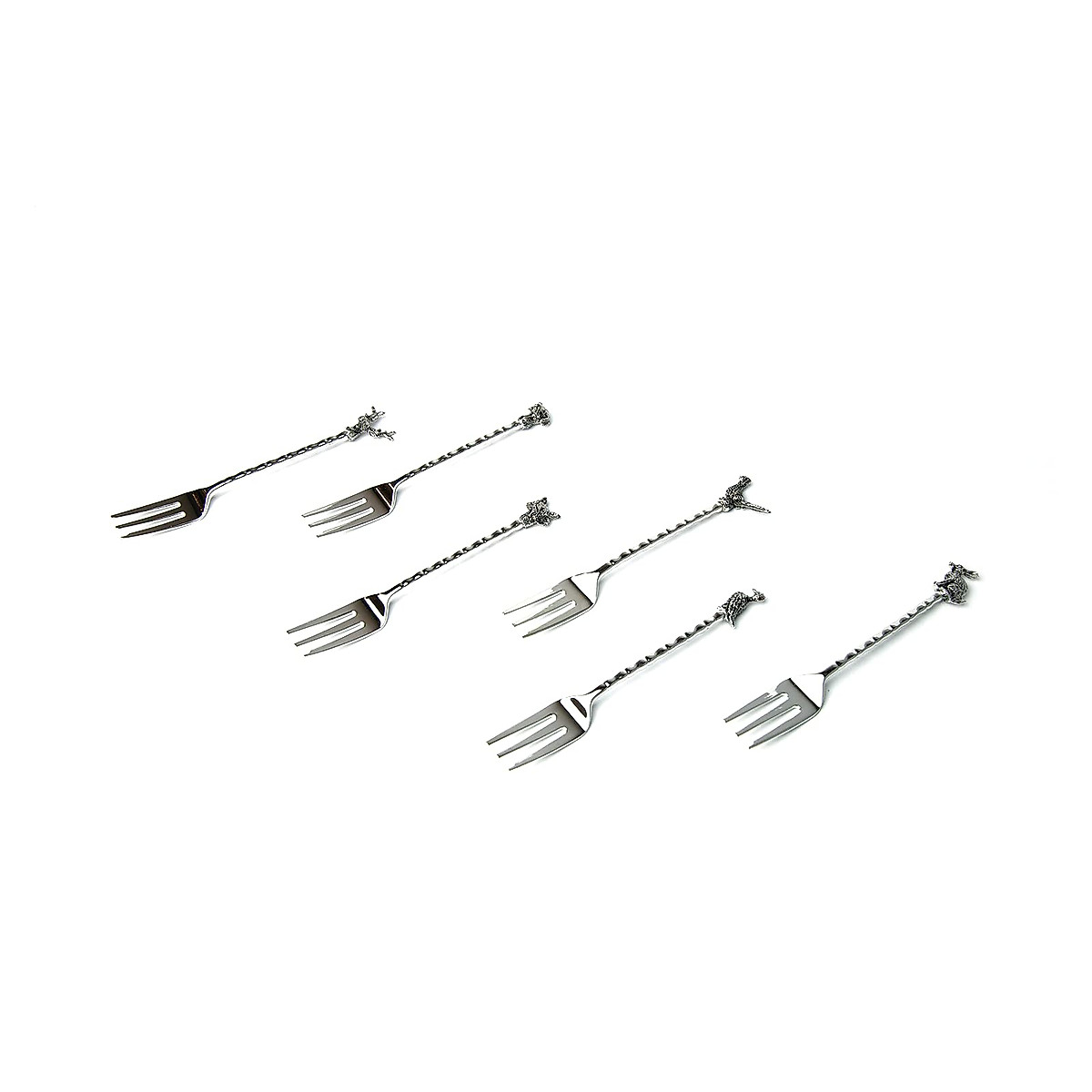 Rigeli Regent White Bronze plated Set of 6 Dessert Forks (Animals Design), Giftpacked 6Pcs Stainless Steel, Cocktail Forks, Small and Fruit Forks for Party, Hotel, Restaurant