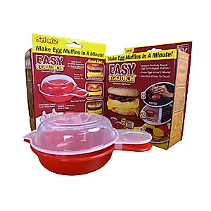 JCFUHONG Microwave Egg Cooker Set - Quick 1-Minute Egg Hamburg Omelet Maker Red & Clear Steam Release Vent Dishwasher Safe Kitchen Cooking Tool.