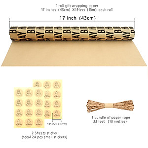 Birthday Wrapping Paper Roll, Black Kraft Gift Wrapping Paper Jumbo Roll, Black Happy Birthday Wrapping Paper Set Black Wrapping Paper for Boys Men Women Girls Birthday, 17x590 inch (70 sq. ft.)