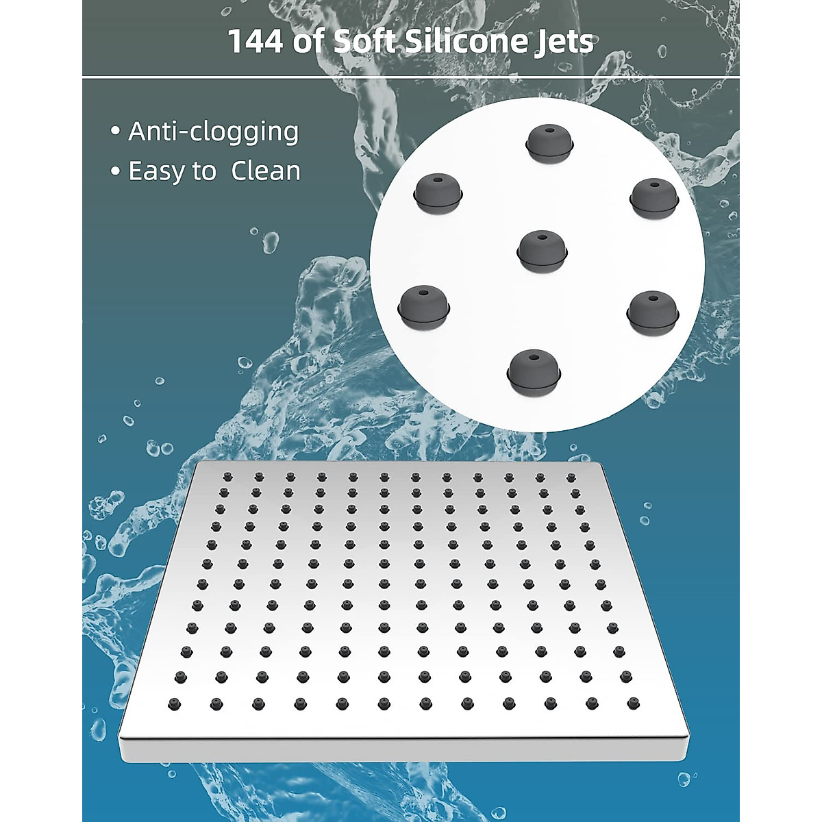 Hibbent Thickness Metal Rain Shower Head, 12 Inch High Pressure Shower Heads, Square Large Bathroom Rainfall Shower Head with Adjustable Brass Ball Joint, Waterfall Full Body Coverage, Chrome