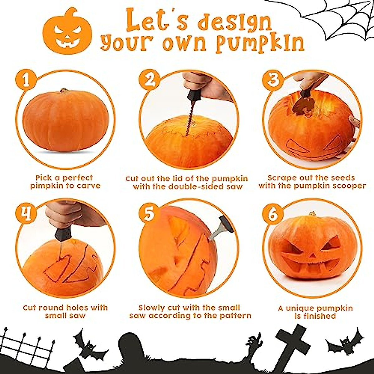 Halloween Pumpkin Carving Kit Tools - 9 PCS Premium Stainless Steel Pumpkin Knives Set Heavy Duty Carving Tools for Halloween Decorations, TAVOLOZZA