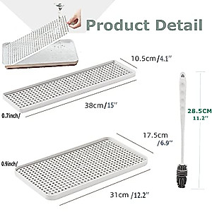 lengenyen 2pcs Drain Board for Kitchen, 2 Tier Dish Drying Rack Set with Drainboard+1pc Cup Brush for Kitchen Counter,Sink,Coffee Bar,Bottle Shelf,Or Cup Holder(White)