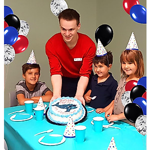 Red Blue Black Balloon Kit,12-Inch Latex Royal Blue Red Black Balloons with Metallic Silver Latex Balloon for Theme Party Boys Kids Birthday Baby Shower Graduation Party Decorations