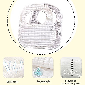 DOSMINE 6 Pack Baby Bibs Muslin Bibs Baby Drooling Bibs 8 Layer Bibs Unisex Baby Feeding Bibs Adjustable Teething Drooling Bibs for Boys Girls