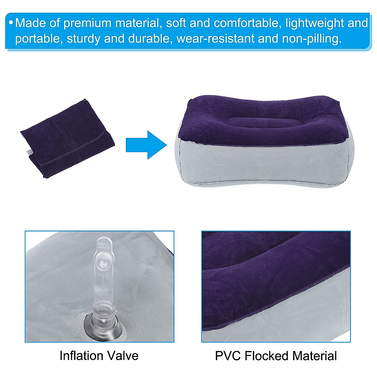 PATIKIL Travel Foot Rest Pillow, 2 Pack Inflatable Foot Rest Cushion Travel Flight Leg Rest Pillow for Airplane Train Office Home, Gray Blue