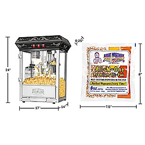 Good Time Countertop Popcorn Machine – 3 Gallon Popcorn Popper, 8oz Kettle, Warmer, and 5 All-in-One Popcorn Packs by Great Northern Popcorn (Black)
