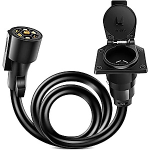 Nilight - 50050R 7-Way Trailer Plug Socket Extension Cable 3FT Long 10-14 AWG Double-Prong Copper Terminals/Wires for 7-Blade Trailer Wiring Connector Cord, 2 Years Warranty