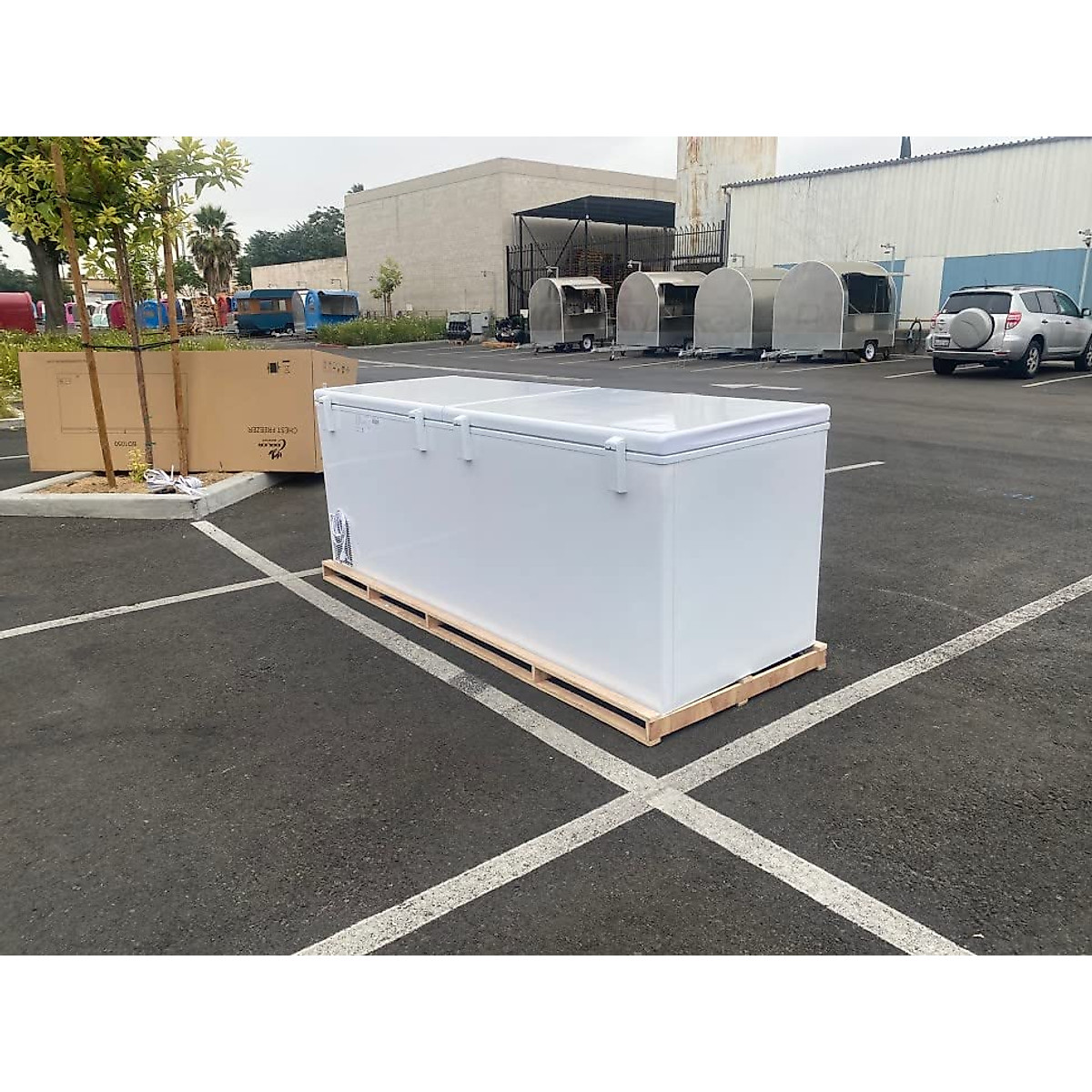 Commercial Freezer Chest freezer 35 cuft, 90 inches Long, ice cream freezer large capacity, NSF certified, White Solid 2 door w Storage Baskets BD-1050