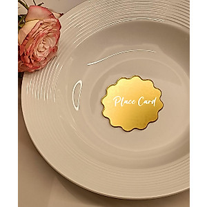 20pcs of Gold Acrylic Wedding Place Card,Mirrored Scallop Place Card,Laser Cut Wavy Circle Acrylic Seating Chart,Acrylic Place Card,Name Place Card (Gold Mirror, 3'')