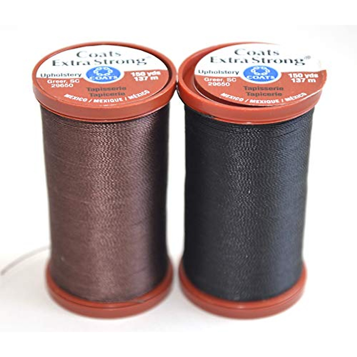 Extra Strong Upholstery Repair Sewing Thread Kit Coats and Clark - Heavy Duty Curved Needles, 1 Black Spool, 1 Brown Spool