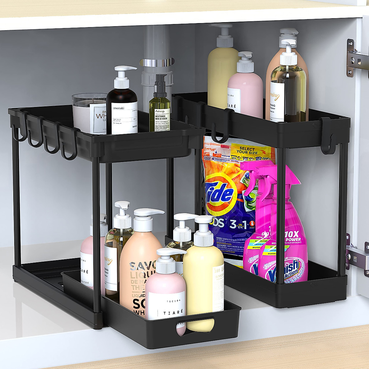 Simple Houseware 2-Tier Standard Under Sink Storage Organizer, Black
