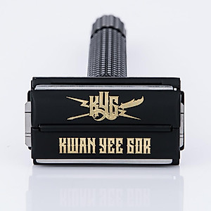 KWAN YEE GOR Adjustable Double Edge Safety Razor with 10pcs German Solingen Stainless Steel Blades,Butterfly Open with Long Handle for Men Black