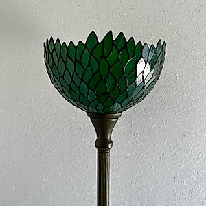 enjoy decor lamps Tiffany Torch Floor Lamp Green Leaves Stained Glass LED Bulb Included for Living Room Dining Room Bedroom 12" W*12" D*66" H