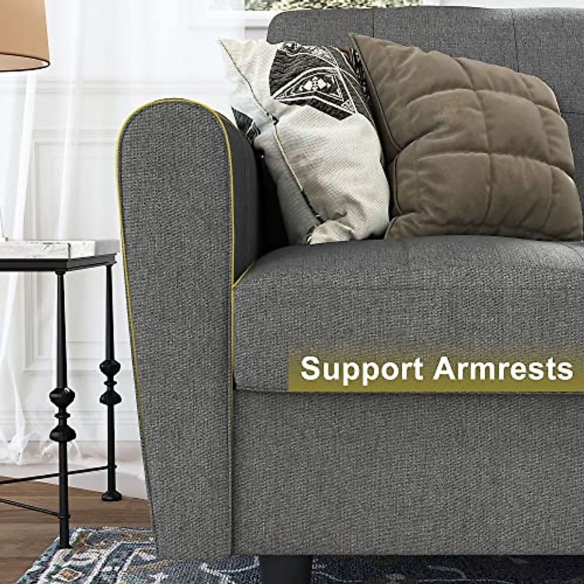 HONBAY Reversible Sectional Sofa Couch Modern Upholstered L Shaped Sofa with Cup Holders & Storage Console, Left or Right Side Chaise Sectional Sofa for Living Room Office, Grey