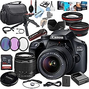 ALS VARIETY EOS 4000D DSLR Camera with 18-55mm f/3.5-5.6 Zoom Lens + 64GB Card,Filters, Case, and More (32pc Bundle)
