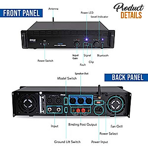 Pyle Professional Audio Bluetooth Power Amplifier - 2-Channel Rack Mount Bridgeable, LED Indicators, Shockproof Binding Posts, Cooling Fans 1000 Watt  - Pyle Pro PTA1000.5
