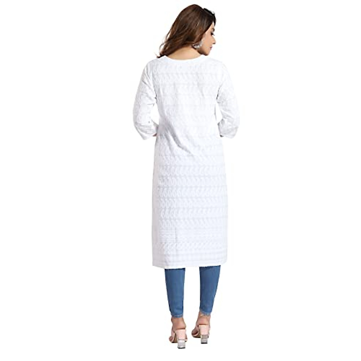 QUEEN SHIELD Women's Chikan-Kari Kurta (White)(2X-Large)(44#White#1010)