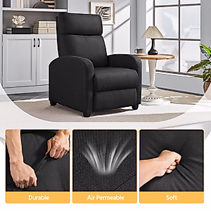 Yaheetech Fabric Recliner Chair Sofa Ergonomic Adjustable Single Sofa with Thicker Seat Cushion Modern Home Theater Seating for Living Room Matte Black