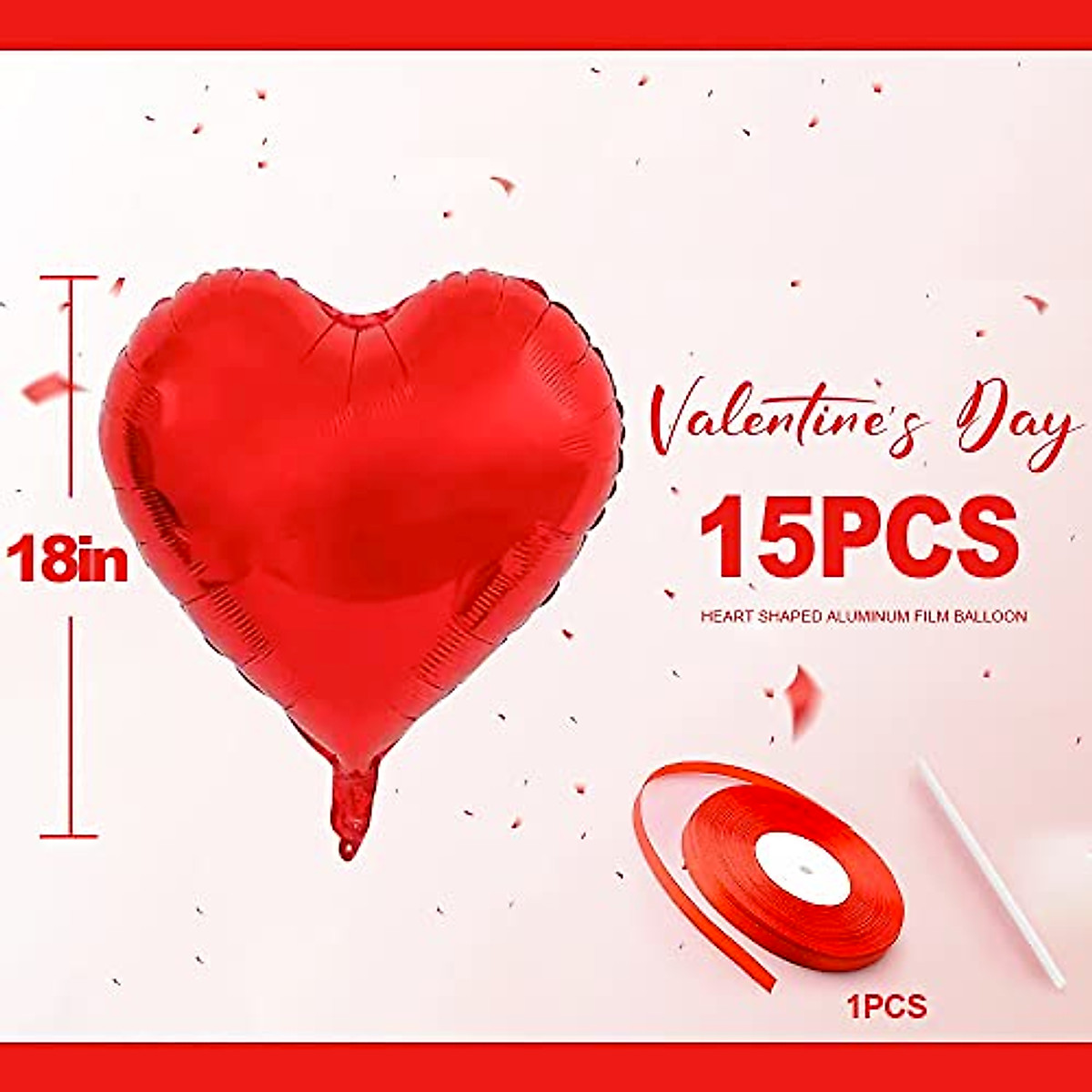 Heart Shaped Foil Balloons for Valentines Day Party Decorations - Pack of 15 -Foil Valentines Day Balloons for Romantic Decorations Special Night (red)