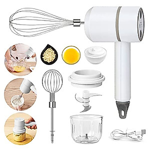 Suteng Electric Garlic Chopper, 3 IN 1 Rechargable Egg Beater Food Processor with 300ML Glass Container, Cordless Electric Blender for Kitchen Cooking Baking - White