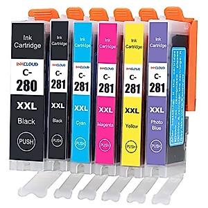 Compatible Ink Cartridges Compatible with Canon 280 281 PGI-280XXL CLI-281XXL for Canon PIXMA TR7520 TR8520 TS6120 TS6220 TS8120 TS8220 TS9120 Printer (PGBK/PB/BK/C/M/Y) 6 Pack