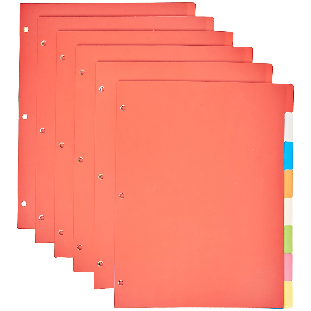 Amazon Basics 3-Ring Binder Plastic Divider Set, 3-Hole Punched Letter-Size 8-Tab Dividers - 6-Pack, Multicolor