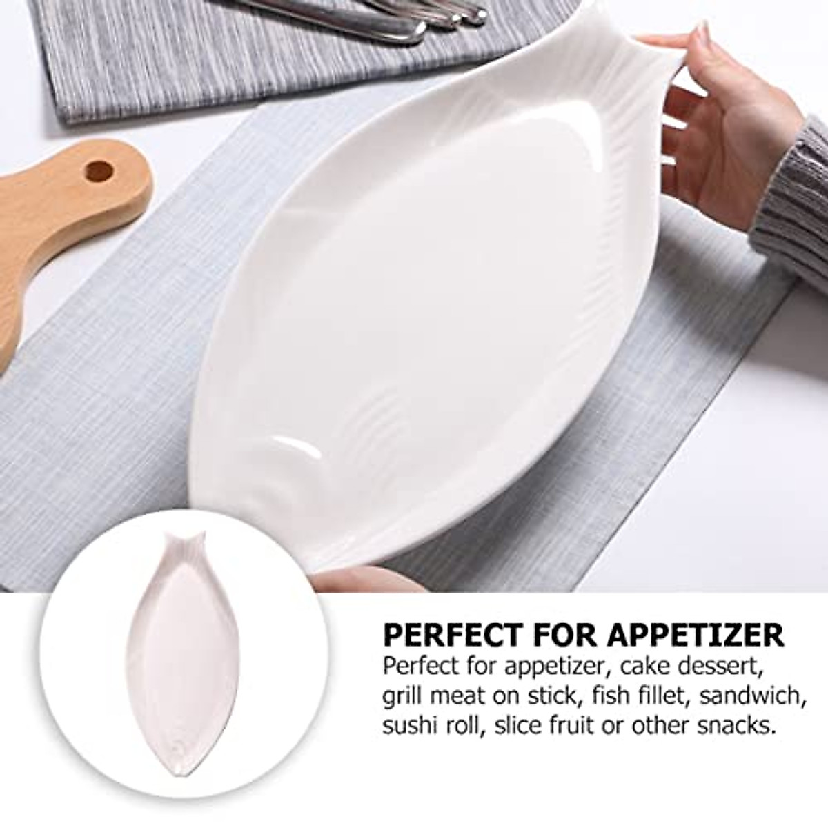 Cabilock 1pc Restaurant Meat Hotel Household Salad Dishes Pizza Platters, Supplies Sushi, Display Server Platters Food Cocktail Dish Shape Ceramics Fish, Serving Arge Birthday Trays Coffee