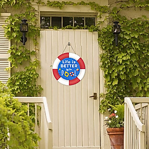 Life is Better by The Pool Sign, Pool Wooden Hanging Art Sign, Outdoor Summer Sign for Garden Backyard Patio Decor, Indoor/Outdoor Novelty Pool Decor 12 x 12 Inch