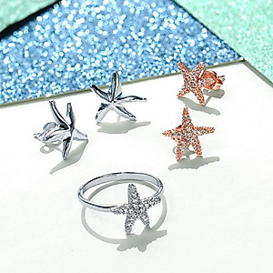Tiny Pave Cubic Zirconia CZ Nautical Tropical Beach Starfish Ring For Teen For Women .925 Sterling Silver