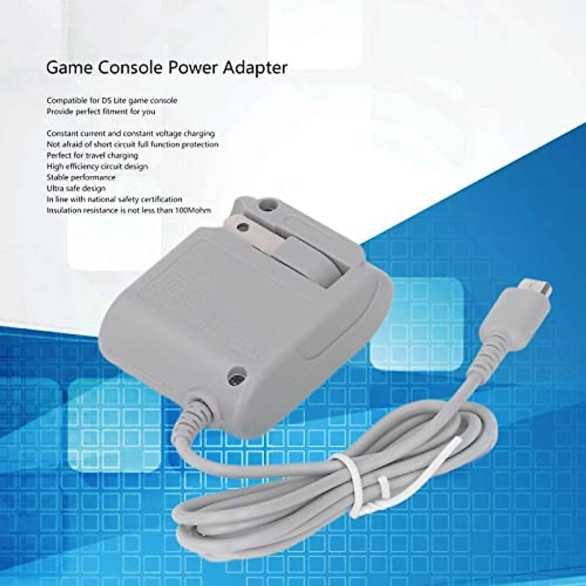 Foldable Power Adapter for DS Lite Game Console Wall Charger - 45in Length Cable, 100-240V, Safety Protection, Excellent ABS Material (US Plug)