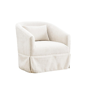 Nolohoo Swivel Accent Chair, Comfy Barrel Swivel Chairs with Skirt Padded Cushion, 360°Modern Upholstered Chenille Small Reading Armchair for Living Room Nursery Bedroom Lounge, Cream White