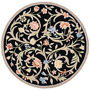 SAFAVIEH Chelsea Collection 7' Round Black HK248B Hand-Hooked French Country Premium Wool Entryway Foyer Living Room Bedroom Kitchen Area Rug