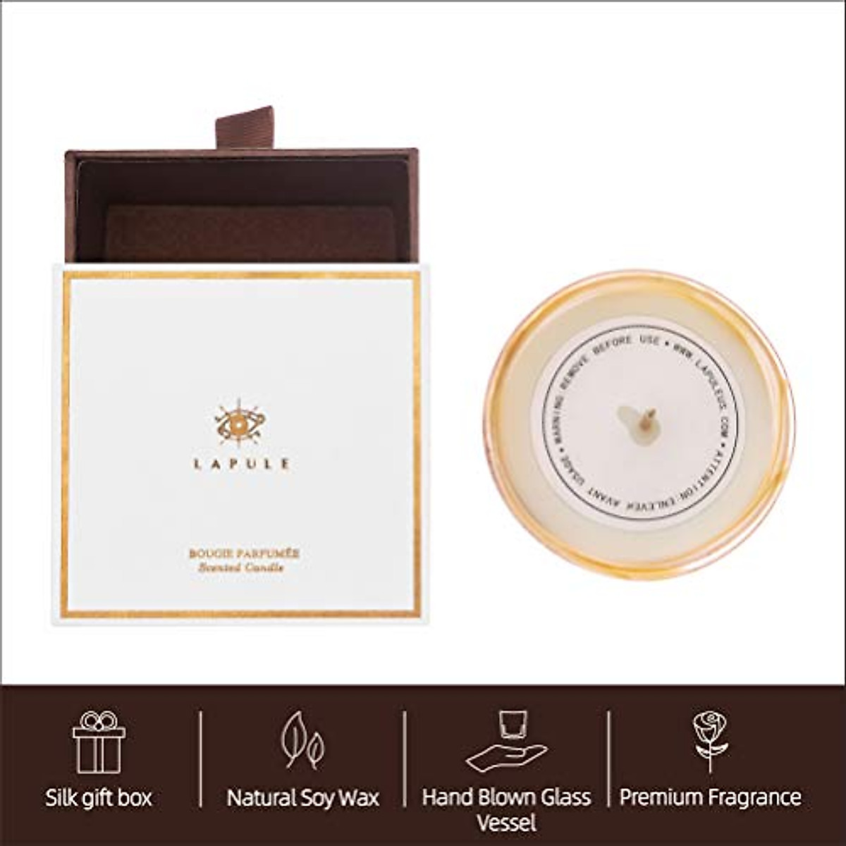 Lapule Luxury Wood Scented Candle in Handblown Decorative Glass Jar | Long Burning Aromatherapy Soy Wax Candles with Natural Fragrance Essential Oils | for Men Gifts | Home and Bath Decor