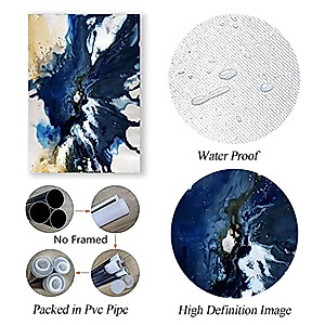 Navy Blue and Gold Paintings Blue White and Gold Canvas Wall Art Modern Navy Blue Art Abstract Blue Watercolor Painting Dark Blue Abstract Art Print Blue White Yellow Modern Artwork 16x24inch No Frame