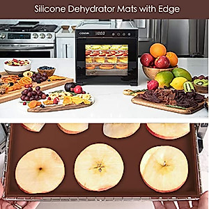 6PCS Silicone Dehydrator Mats with Edge NonStick Square Dehydrator Trays for Cosori CP267-FD,High Temperature Resistance Reusable for Meat Vegetables Fruit Food