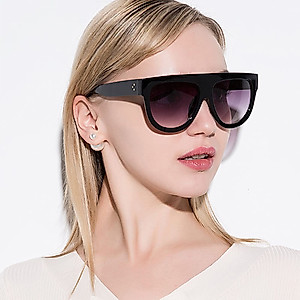 MEETSUN Fashion Sunglasses for Women Trendy Goggles Vintage Shades (2 Pack Black -Tortoise + Black)