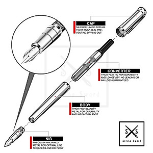 Scribe Sword Fountain Pen With Black Ink - Blue - Designer Gift Set - Medium Nib - A Business Executive Fountain Pen And Case - Complete With Instructions …