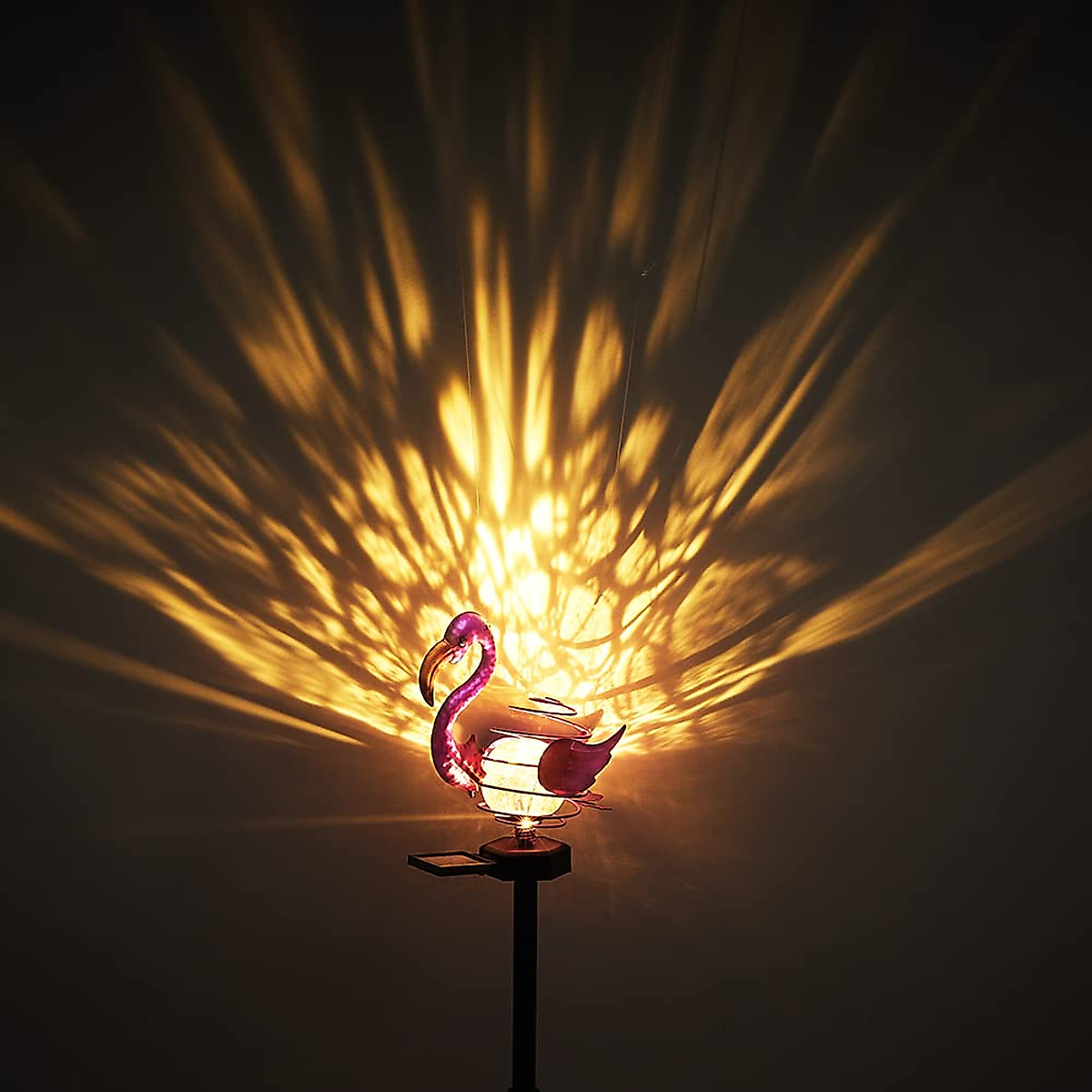 JUYUAN Flamingos Metal Figurine Lights Pink, Outdoor Solar Garden Lights, Pathway Lights Rain Proof Decorative Birds Statues for Garden, Yard, Patio, Landscape, Pathway, House Around (1/Pack)