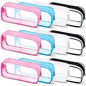 12 Pcs Clear PVC Pencil Case with Zipper Transparent Makeup Pouch Cosmetic Make up Bag Organizer Big Capacity Waterproof Pencil Bag for School Office Travel Women Student Kid(Multicolor)