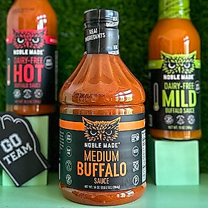 Noble Made Buffalo Dipping & Wing Sauce, Whole30 Approved, Paleo, Keto, Vegan, Gluten and Dairy Free, Zero Sugar and Soy Free, Low Carb and Calorie (Medium Buffalo, 34oz (1 Count))