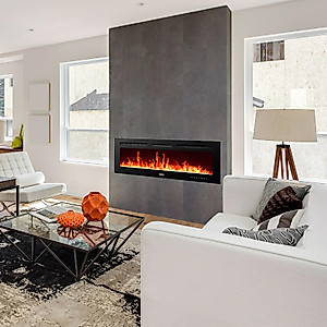 ROCSUMOO 50" Recessed and Wall Mounted Electric Fireplace, Low Noise, Remote Control with Timer,Touch Screen,Adjustable Flame Color and Speed, 750-1500W