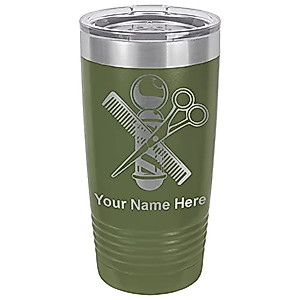 LaserGram 20oz Vacuum Insulated Tumbler Mug, Barber Shop Pole, Personalized Engraving Included (Camo Green)